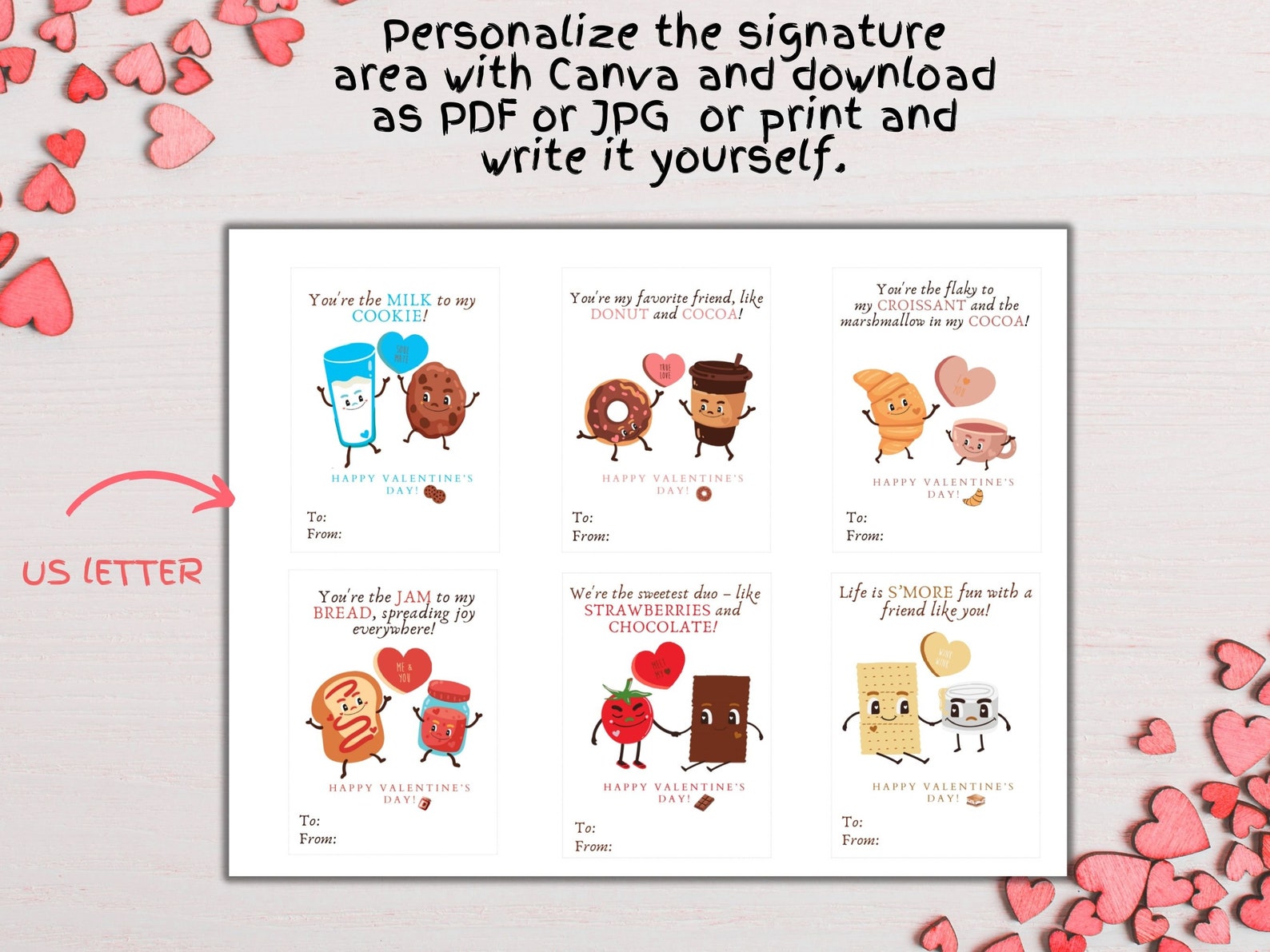 Editable Funny Food Valentine's Day Cards, Valentine's Day Classroom ...