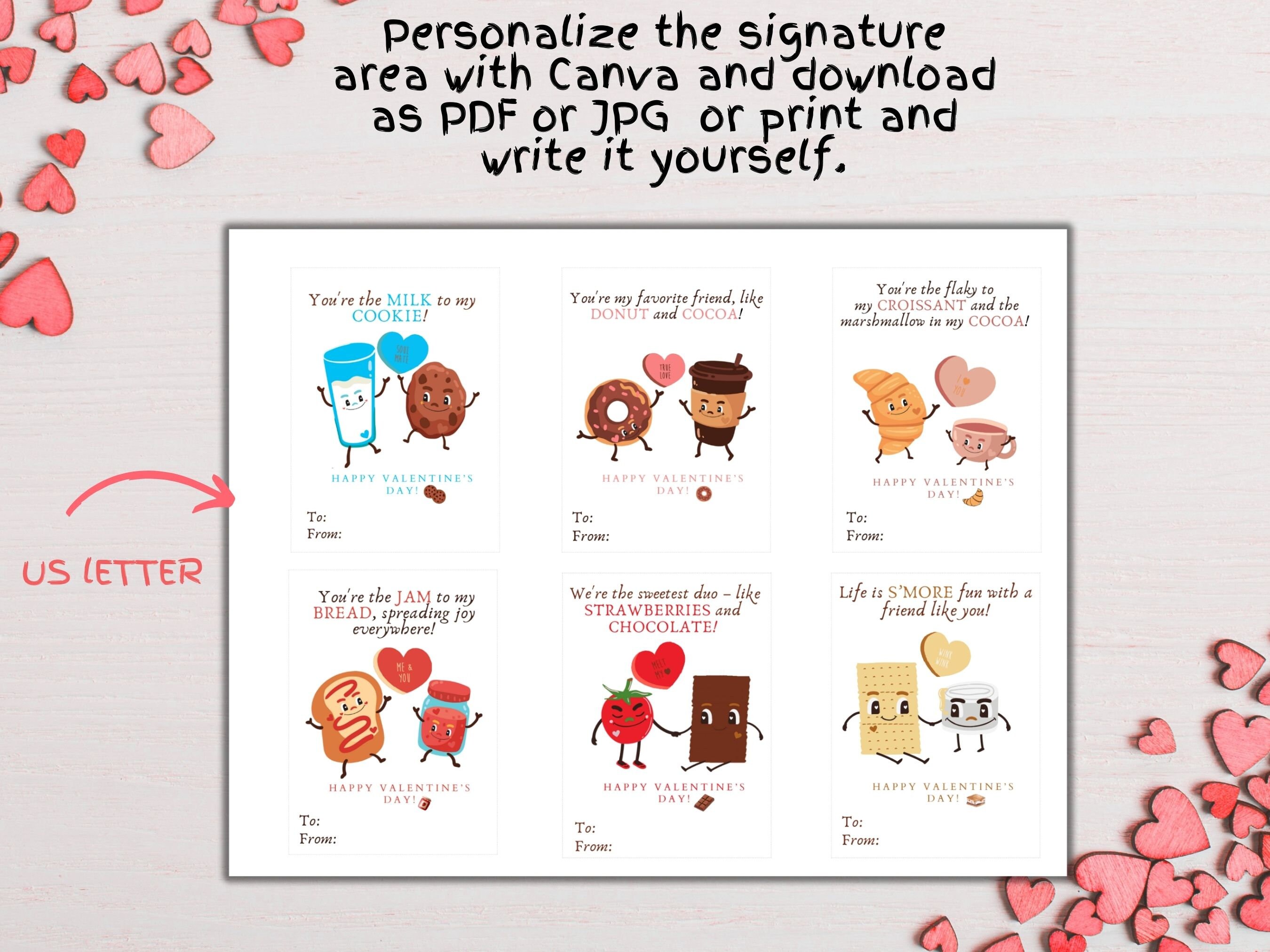 Editable Funny Food Valentine's Day Cards, Valentine's Day Classroom ...