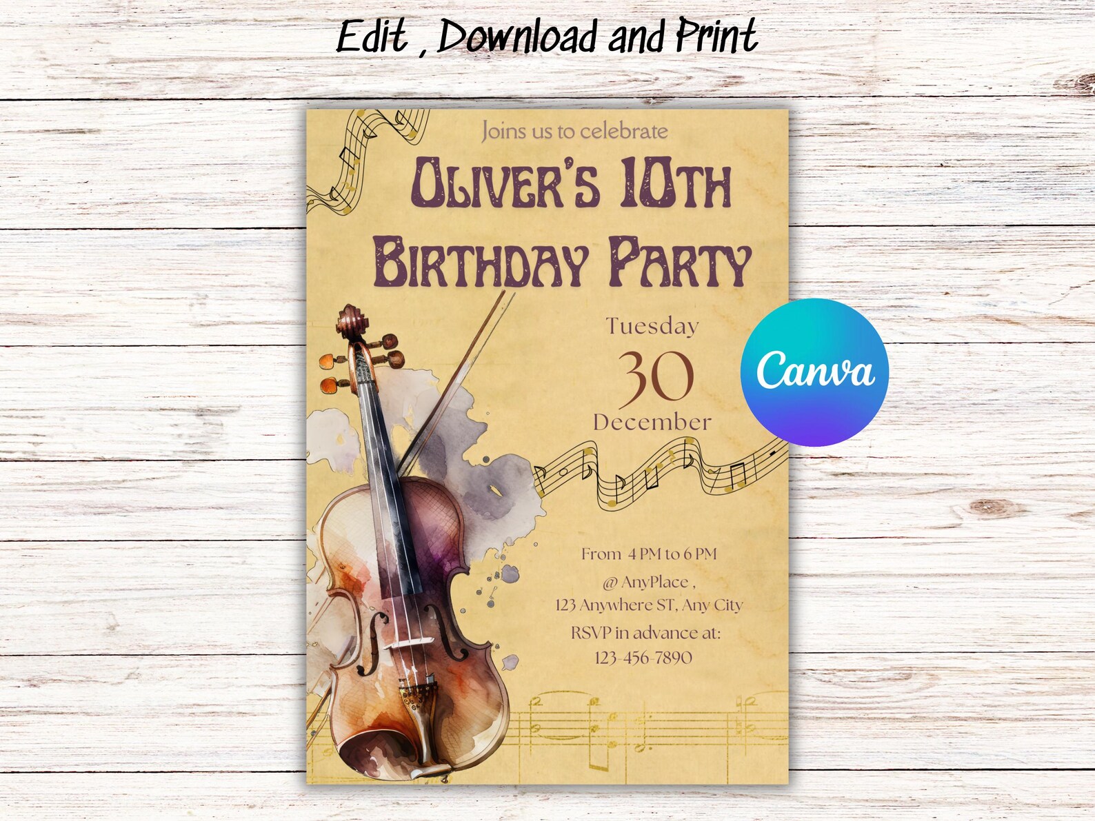 Musical Birthday Invitation Template, Editable Music Birthday Invite - Etsy