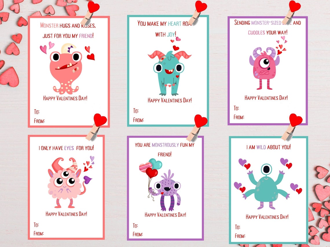 Editable Monsters Valentine's Day Cards , Printable Pun Valentine's Day ...