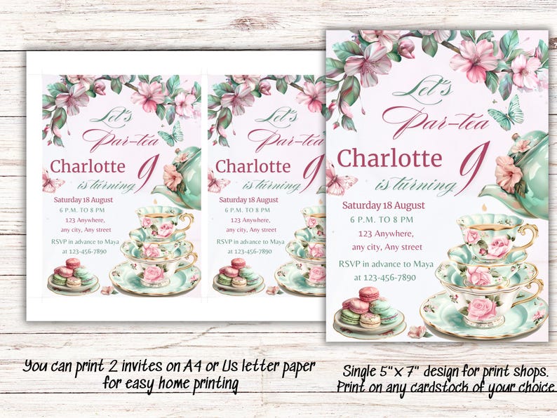 Tea Birthday Party Invitation Template, Printable Tea Party Invitation ...