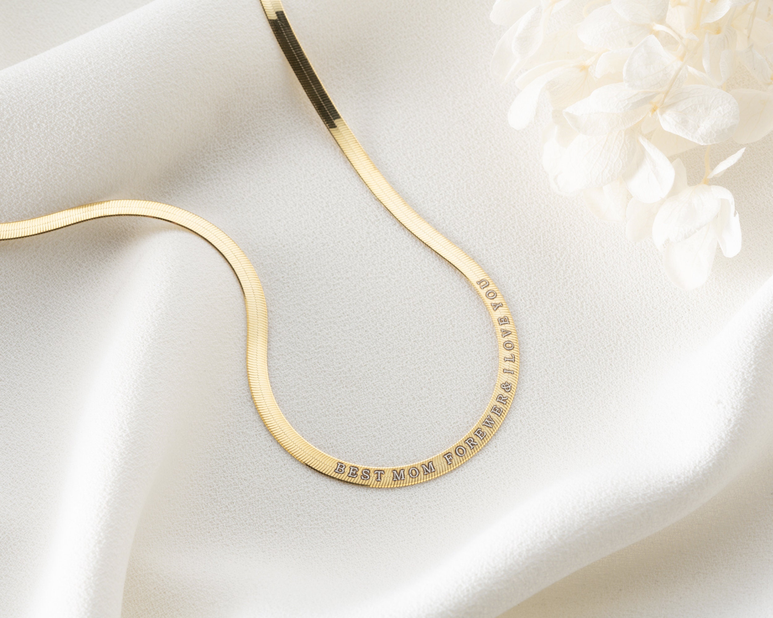 Herringbone Personalized Necklace Herringbone Chain Necklace Engraved ...