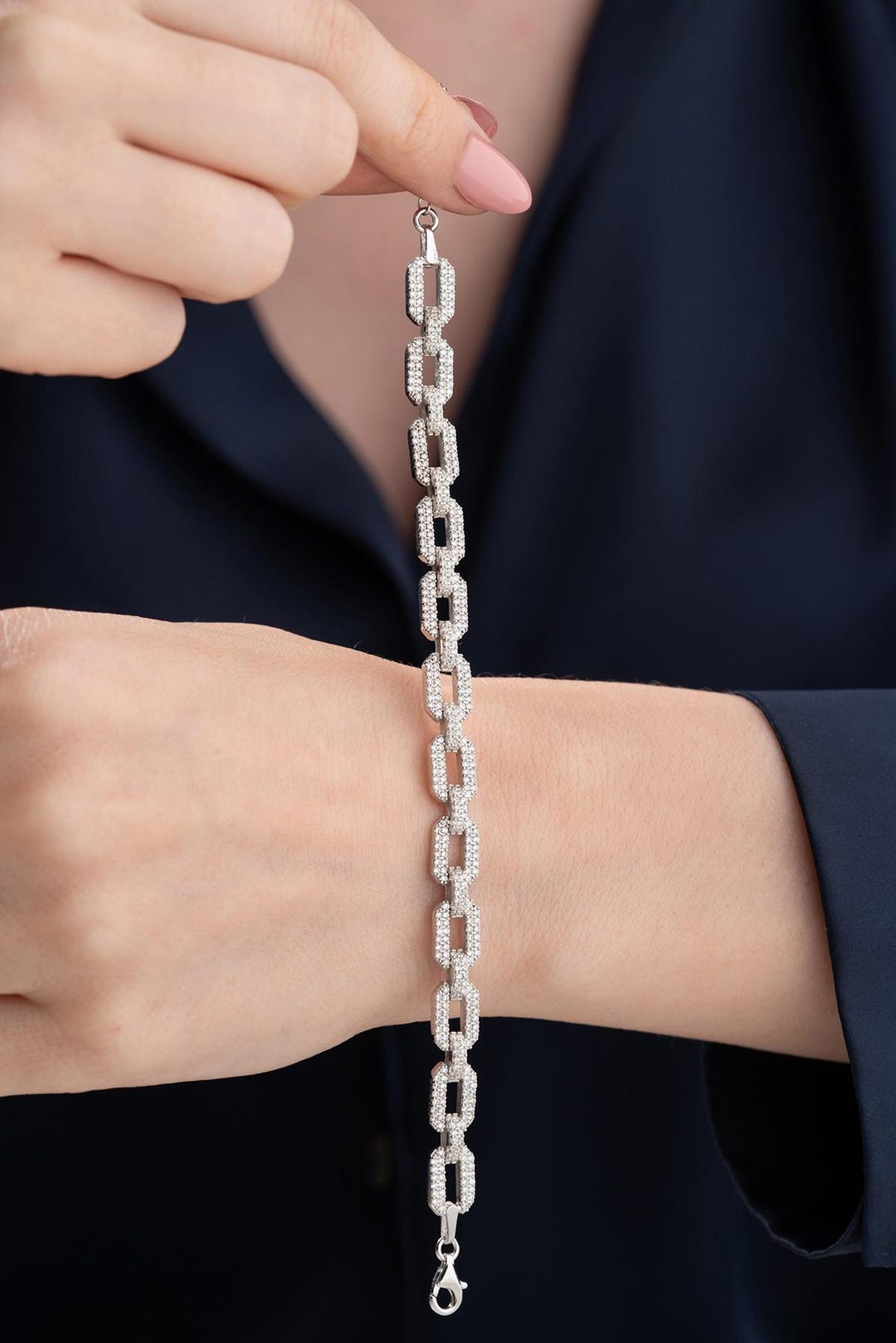 Iced Out Chain Bracelets, Elegant Linked Chain Bracelet, Custom Design ...