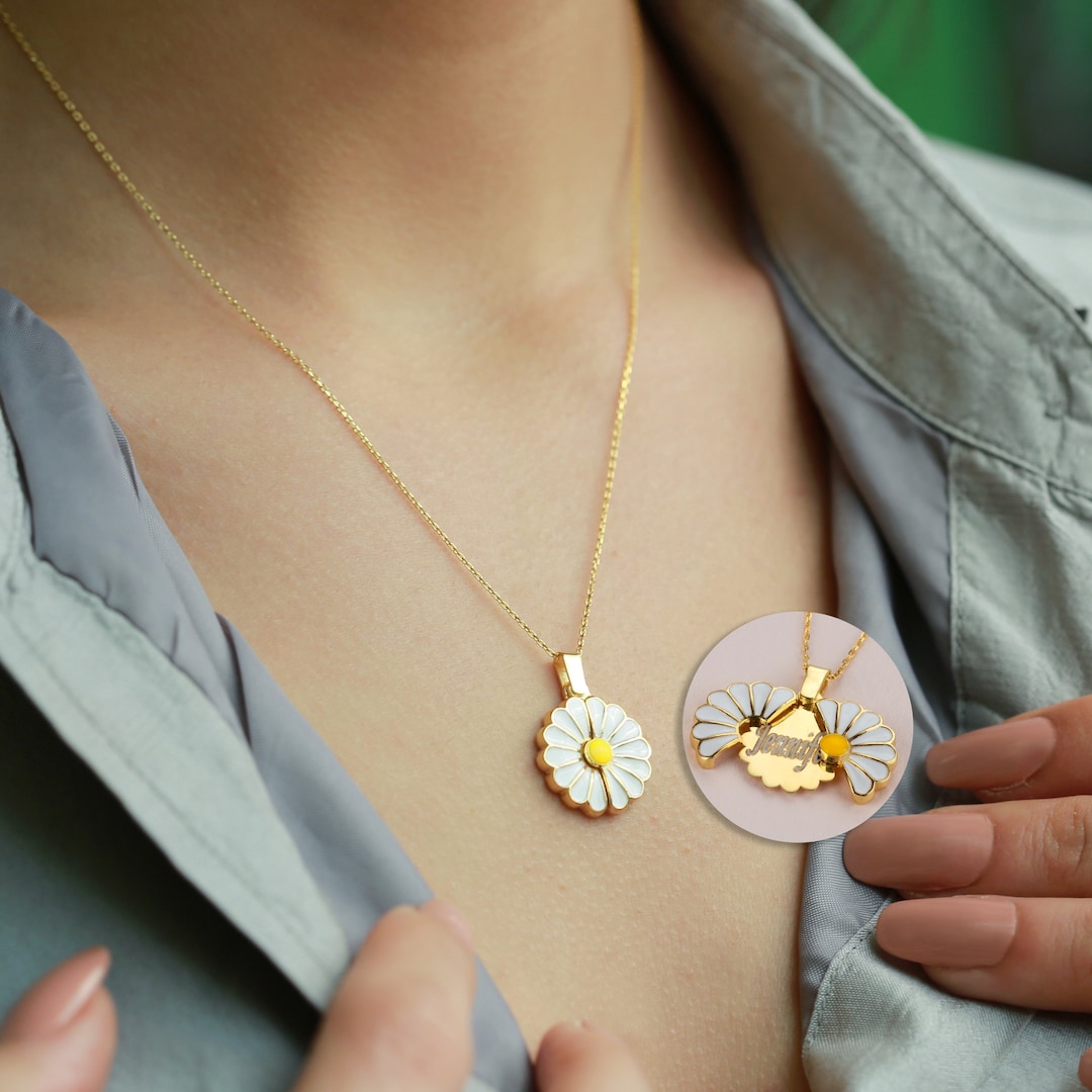 Personalized Hidden Names Daisy Necklace – Secret Message Pendant ...