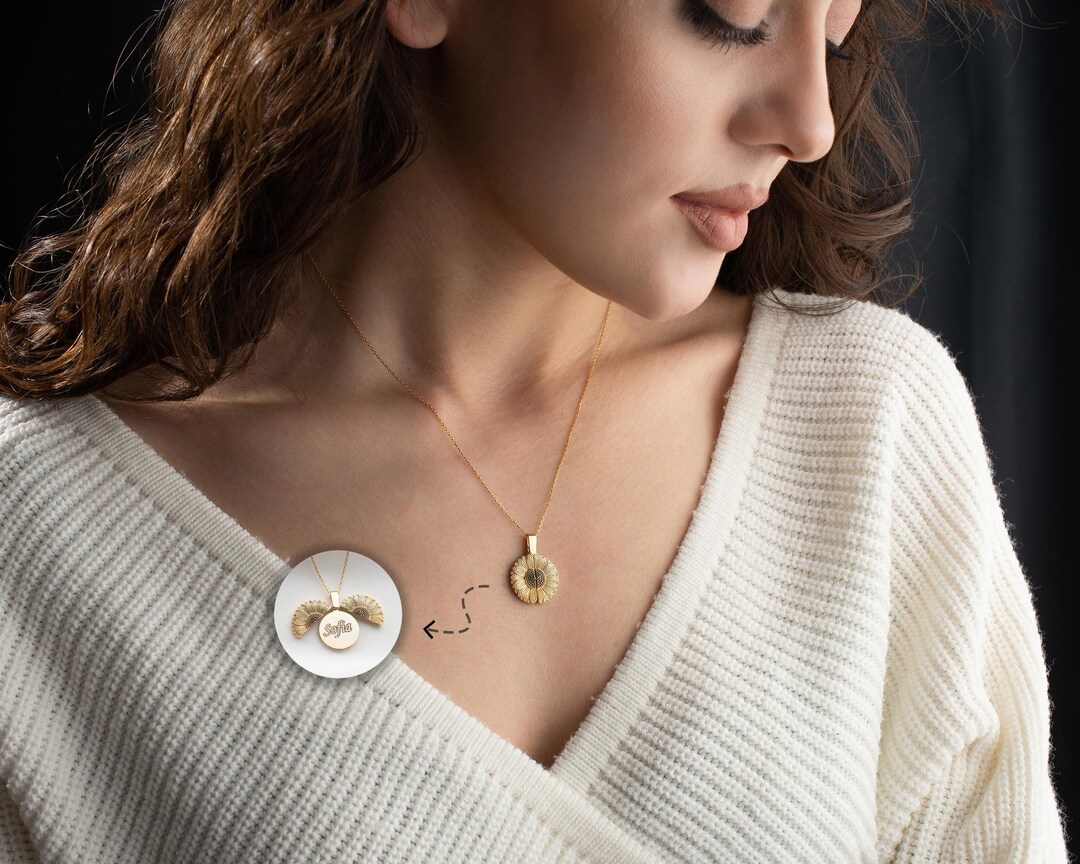 Sunflower Locket Necklace, Personalized Sunflower Necklace With Hidden ...