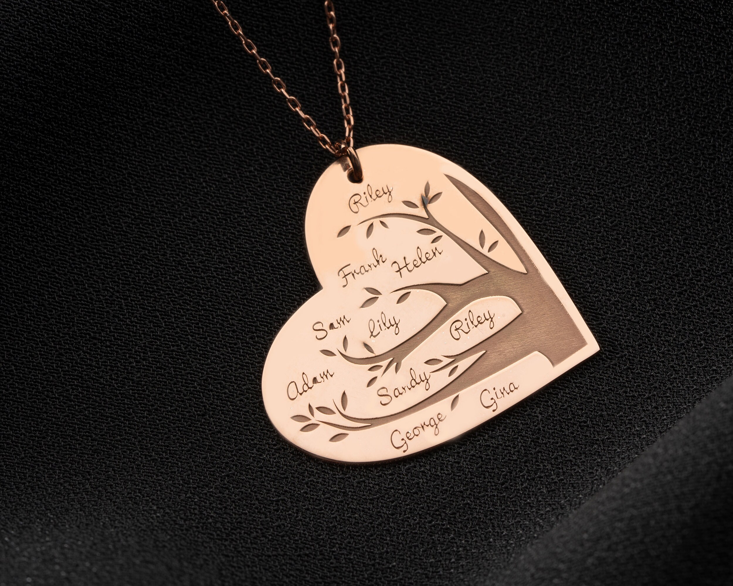 Embroidered Family Tree Heart Necklace-personalized Named Family Tree ...