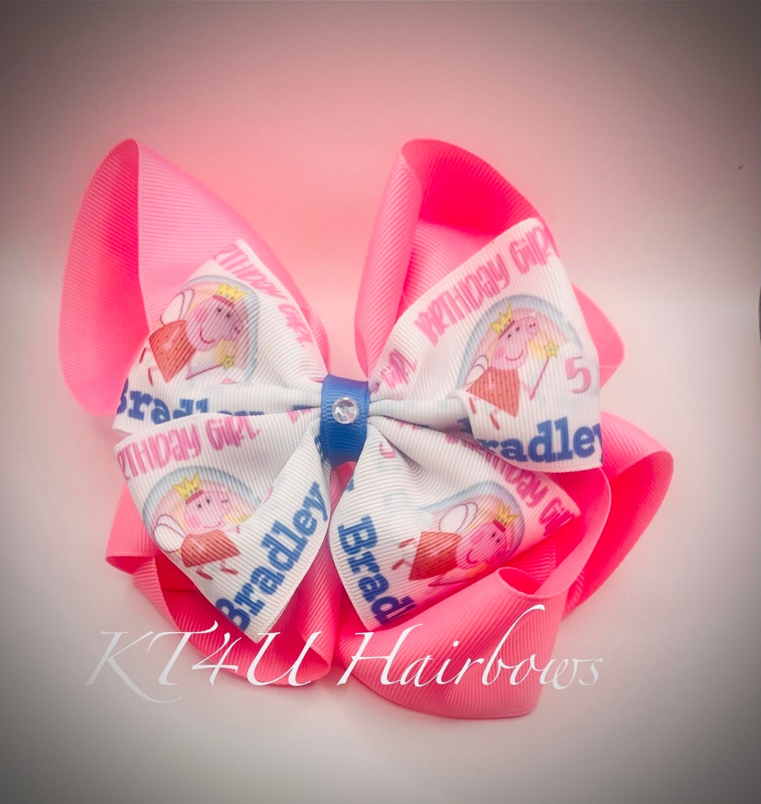 Inspired Peppa Da Pigg Birthday Girl Name W/age Hair Bows, Toddler, Big ...