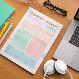 Monthly Budget Digital Planner, Colorful Design, One Page, Blue and ...