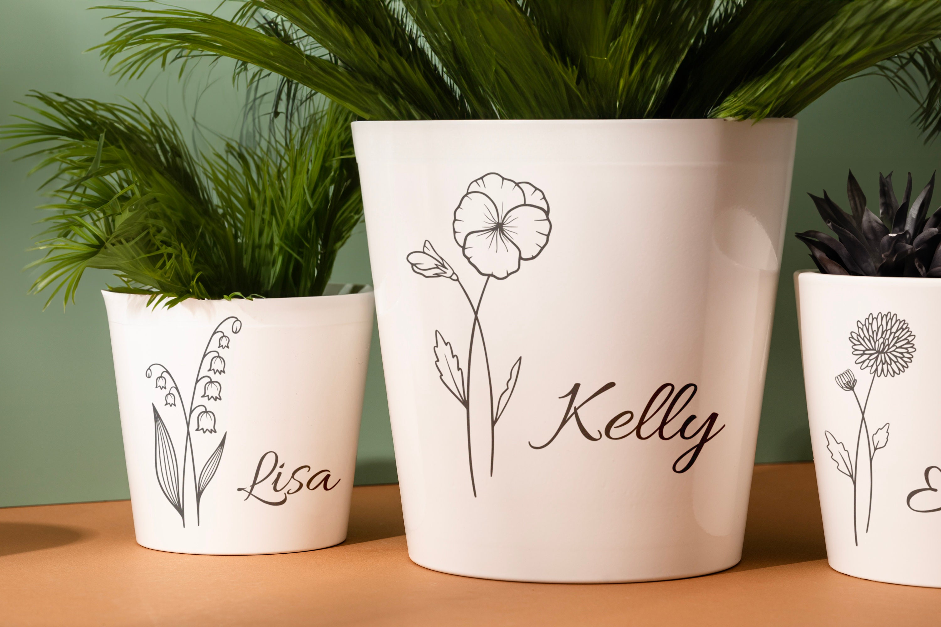 Personalized Birth Flower Plant Pot, Custom Flower Pot, Birth Month ...