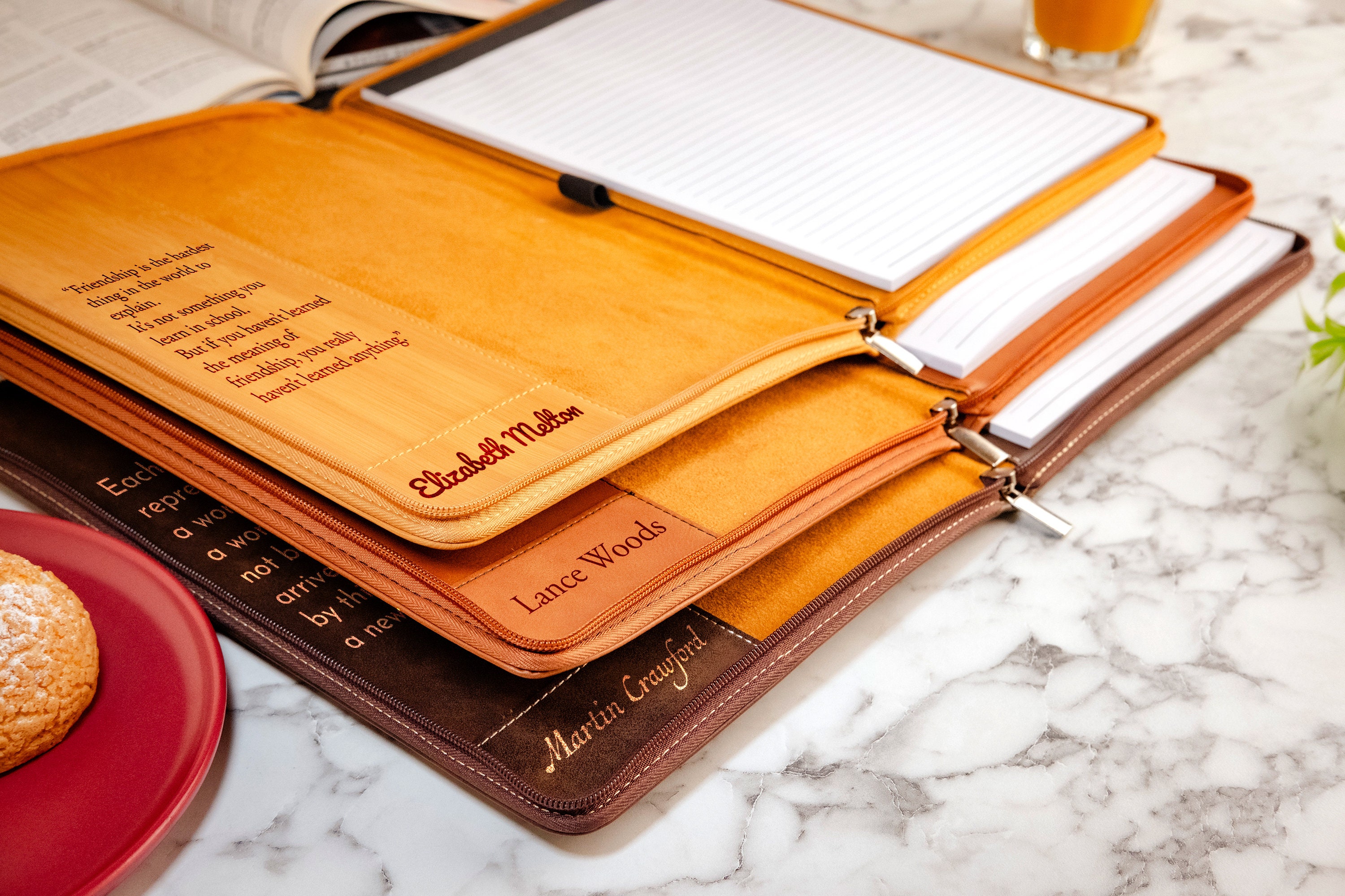 Company Logo Engraved Zipper Portfolio, Personalized Leather Zipper ...