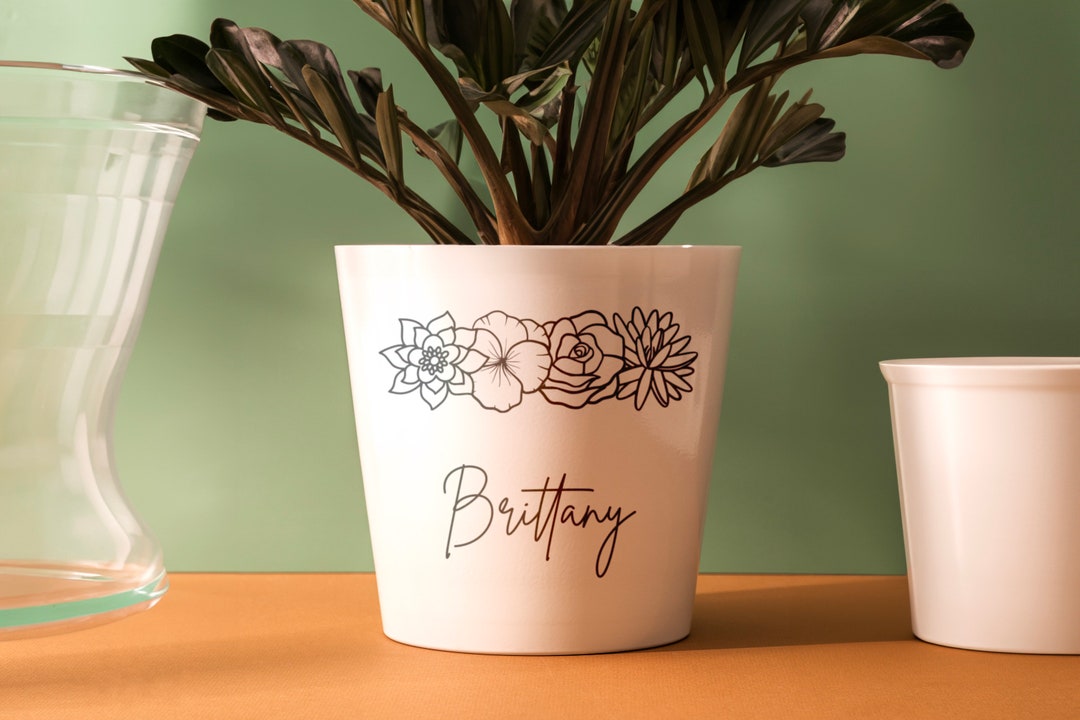 Custom Birth Flower Planter, Personalized Birth Flower Bouquet Plant ...