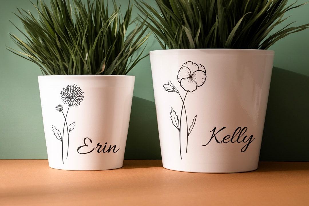 Personalized Birth Flower Plant Pot, Custom Flower Pot, Birth Month ...