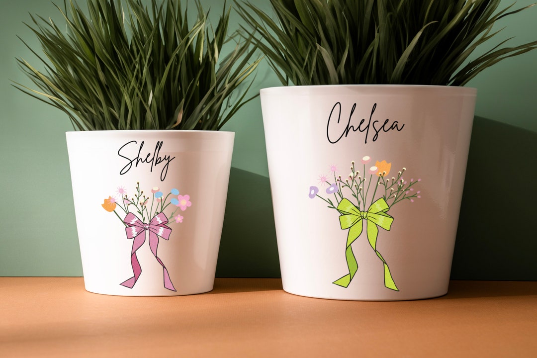 Custom Ribbon Flower Pot, Personalized Flower Plant Pot, Gift for Her ...