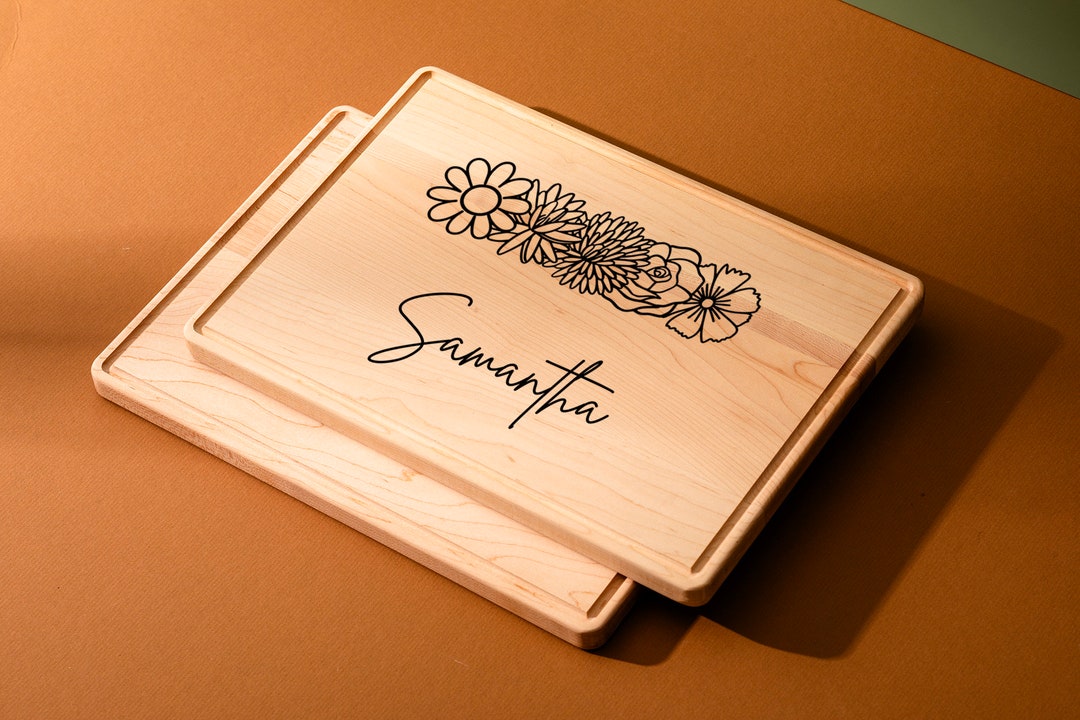 Custom Bouquet Engraved Cutting Board, Personalized Charcuterie Board ...