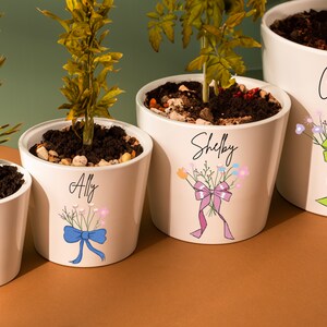 Custom Ribbon Flower Pot, Personalized Flower Plant Pot, Gift for Her ...