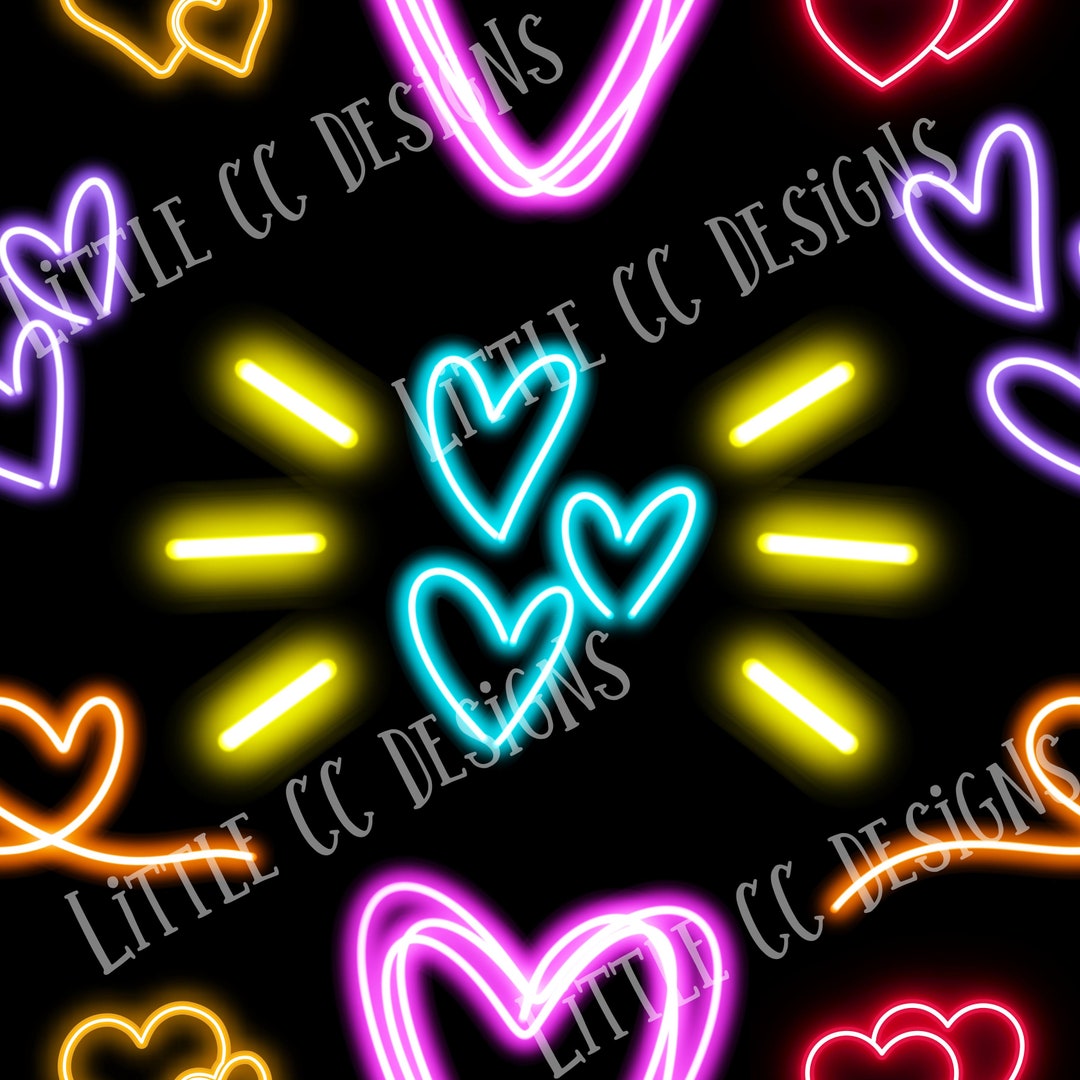 Neon Hearts Seamless File - Etsy