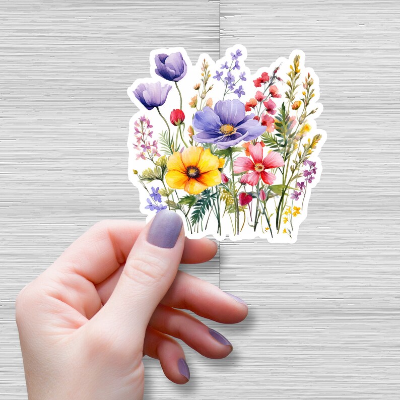 Watercolor Wildflowers Vinyl Sticker - Etsy