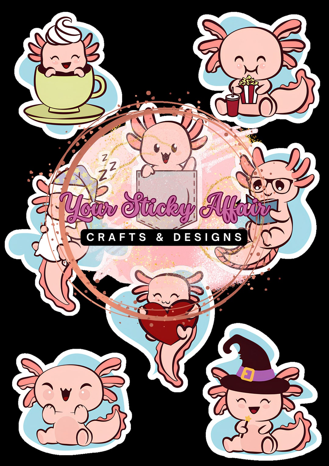 Kawaii Cute Axolotl Waterproof Stickers for Scrapbook, Decals for ...