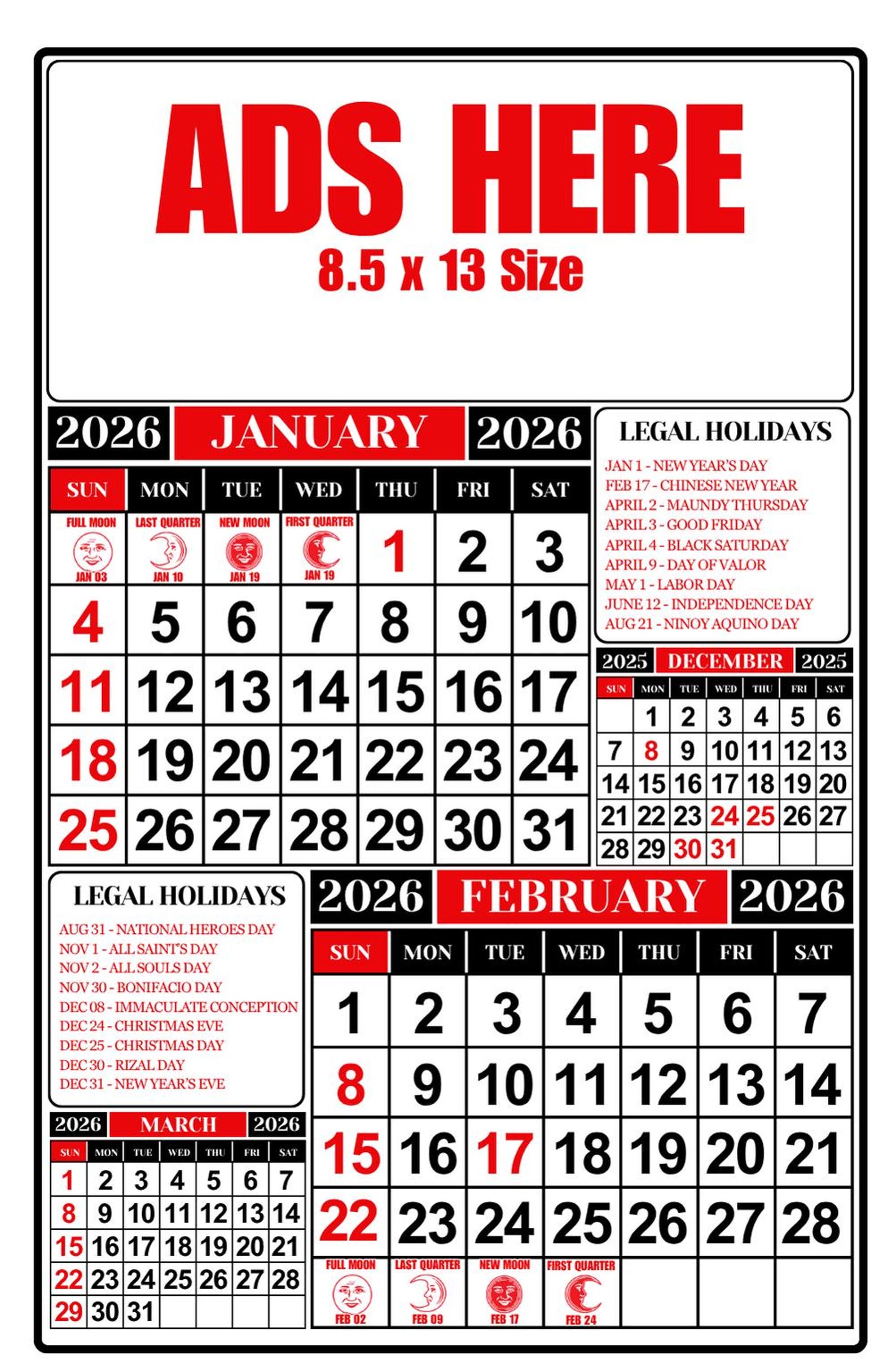 2026 Commercial Calendar - Customize for Your Business or Country - Etsy