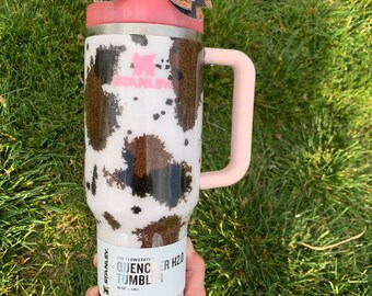 Custom Cow Hide Authentic Stanley Tumbler Epoxy Glitter Cow Print ...