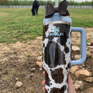 Custom Cow Hide - Authentic Stanley Tumbler - Epoxy Glitter Black Cow ...