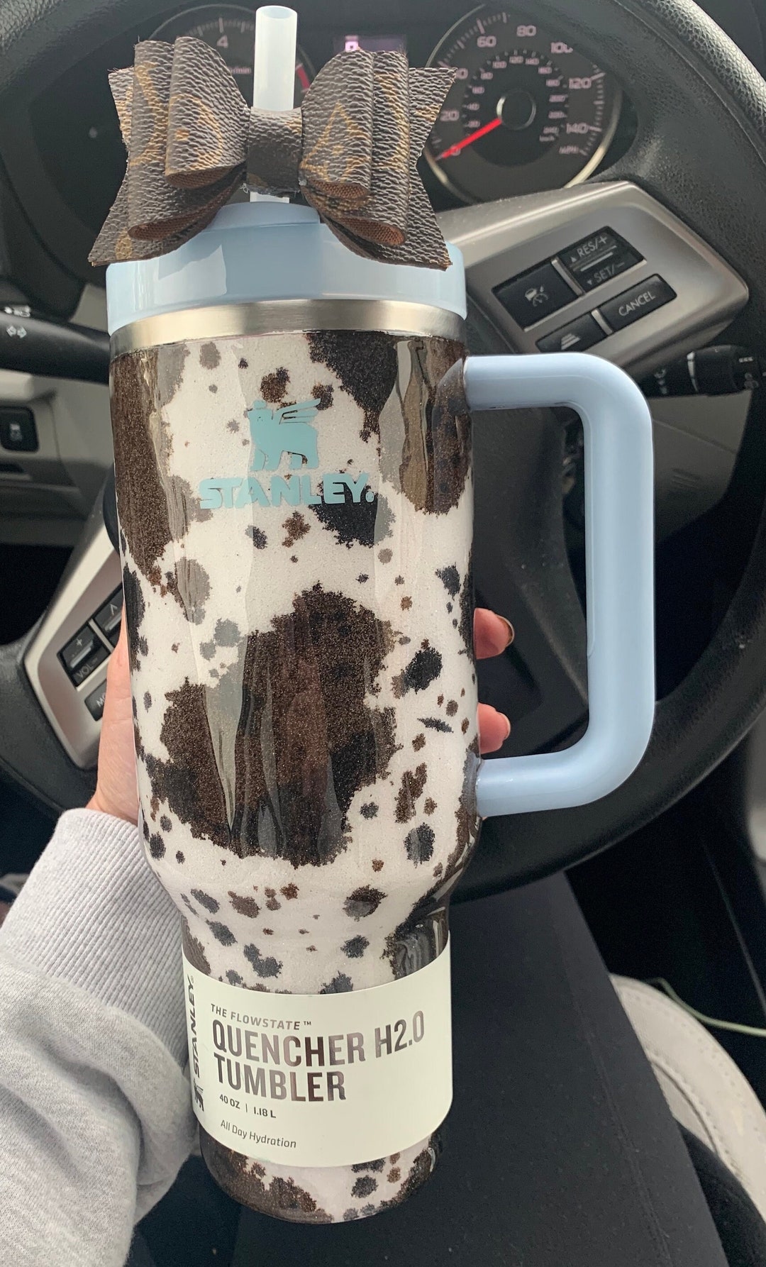 Custom Cow Hide - Authentic Stanley Tumbler - Epoxy Glitter Brown Cow ...