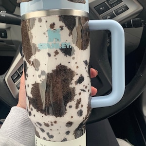 Custom Cow Hide - Authentic Stanley Tumbler - Epoxy Glitter Brown Cow ...