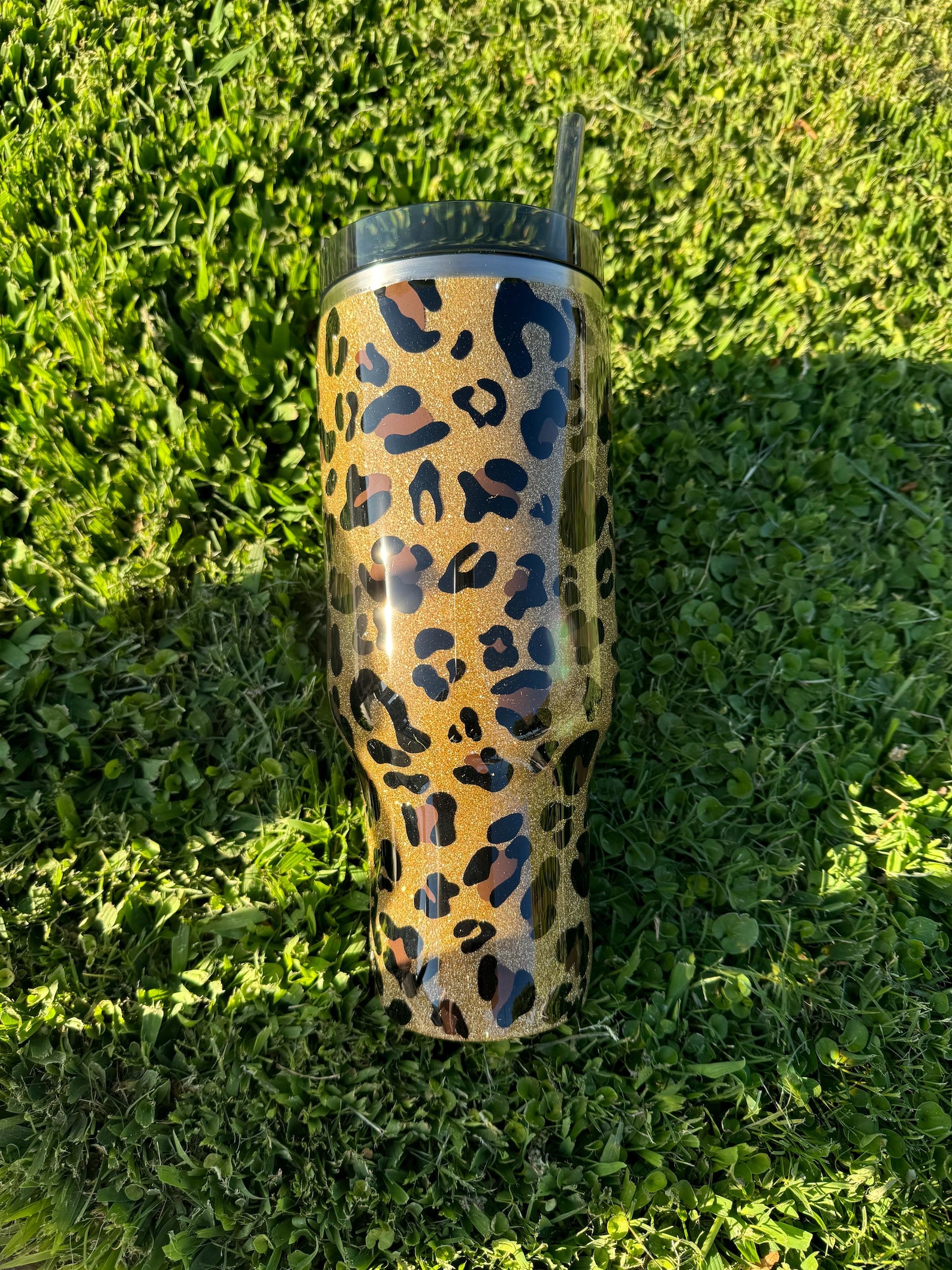 Custom Leopard - Authentic Stanley Tumbler - Epoxy Gold Glitter Leopard ...