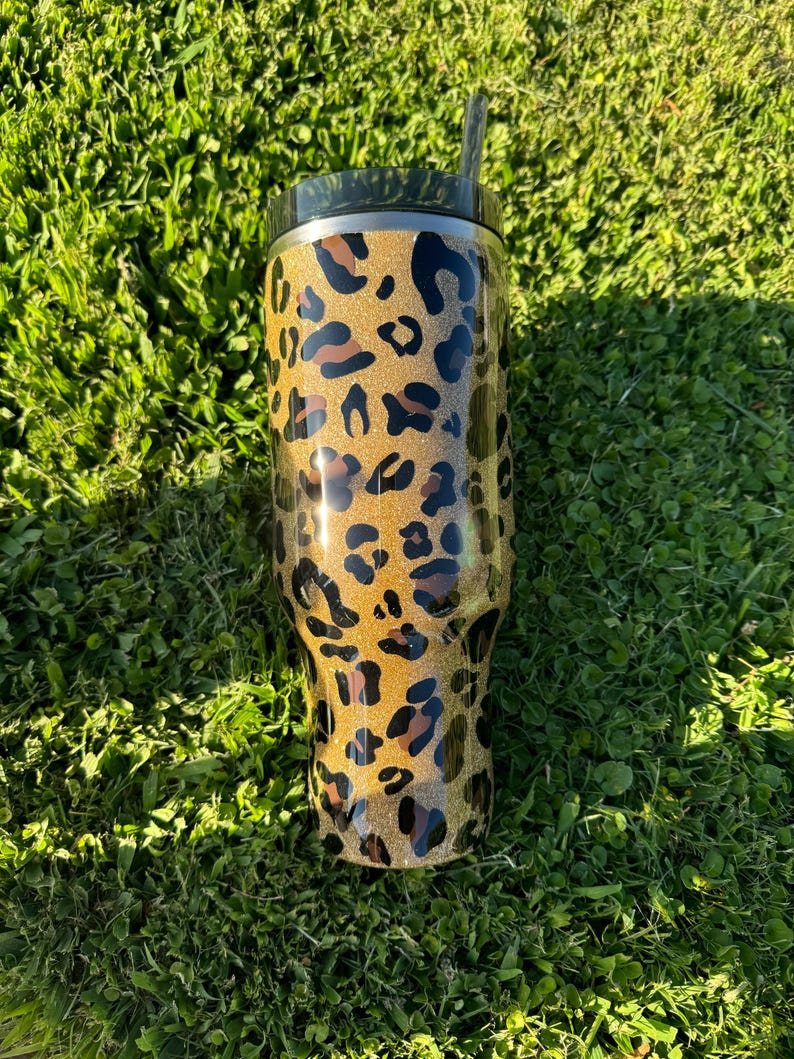Custom Leopard - Authentic Stanley Tumbler - Epoxy Gold Glitter Leopard ...