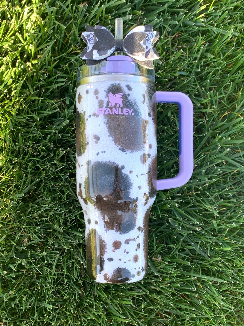 Custom Cow Hide Authentic Stanley Tumbler Epoxy Glitter Cow Print ...