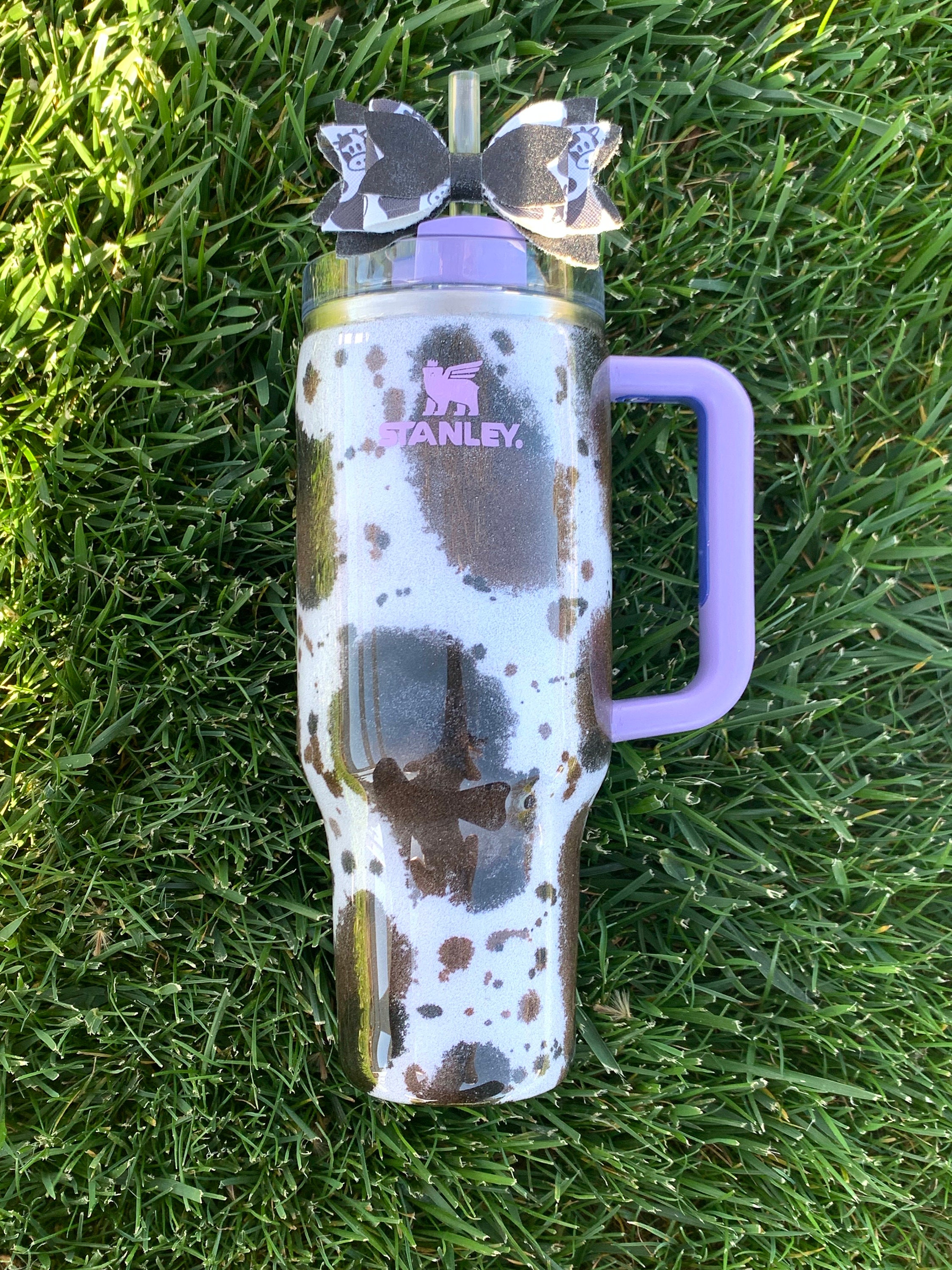Custom Cow Hide Authentic Stanley Tumbler Epoxy Glitter Cow Print