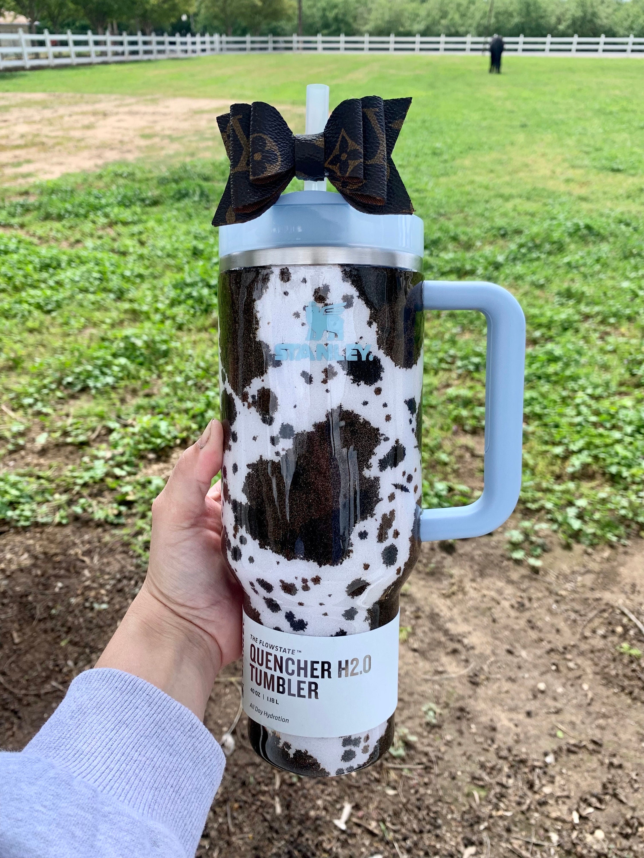 Custom Cow Hide Authentic Stanley Tumbler Epoxy Glitter Cow Print