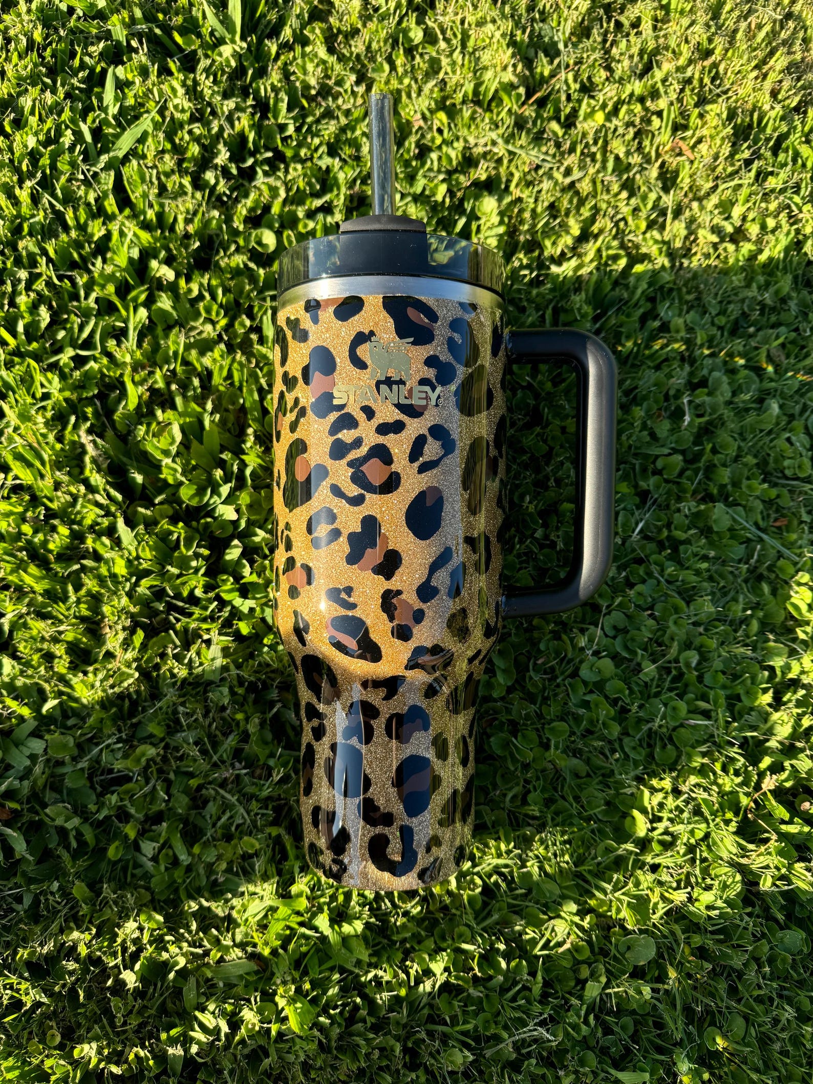 Custom Leopard - Authentic Stanley Tumbler - Epoxy Gold Glitter Leopard ...