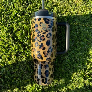 Custom Leopard - Authentic Stanley Tumbler - Epoxy Gold Glitter Leopard ...