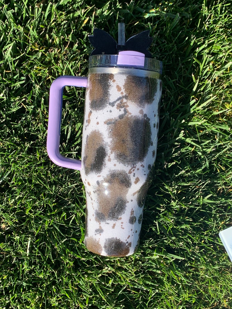 Custom Cow Hide Authentic Stanley Tumbler Epoxy Glitter Cow Print ...
