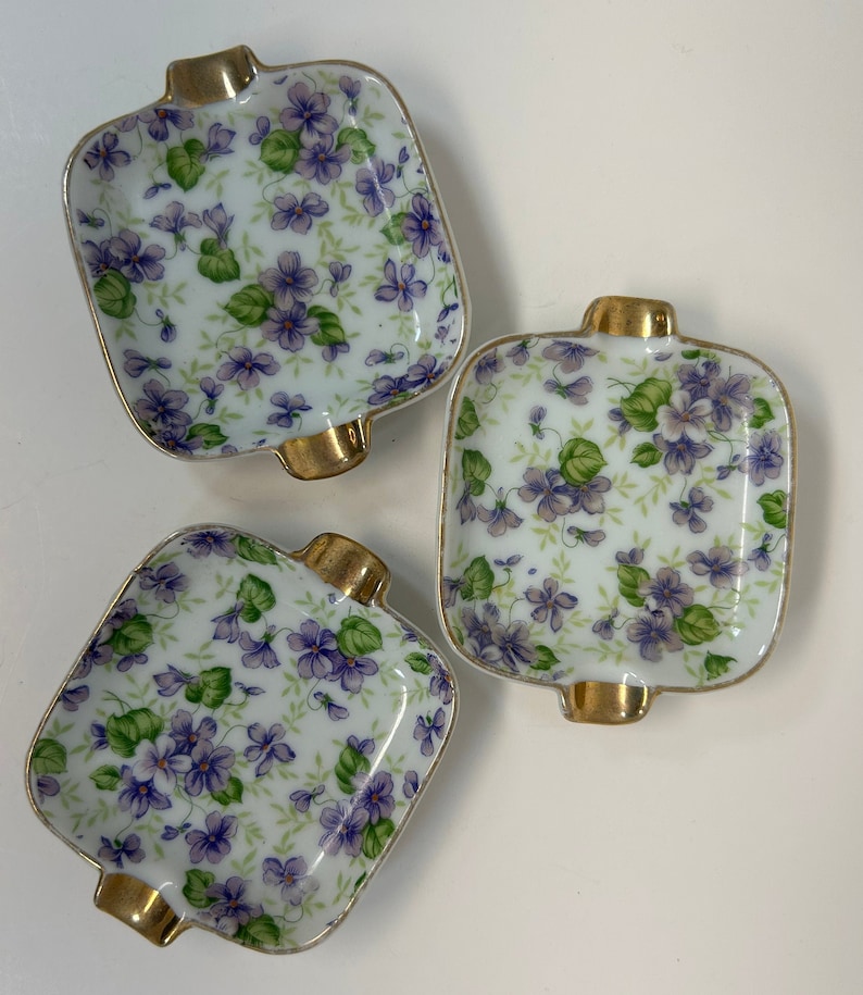 Vintage Lefton China Hand Painted Violets Stacking Ashtrays - Etsy