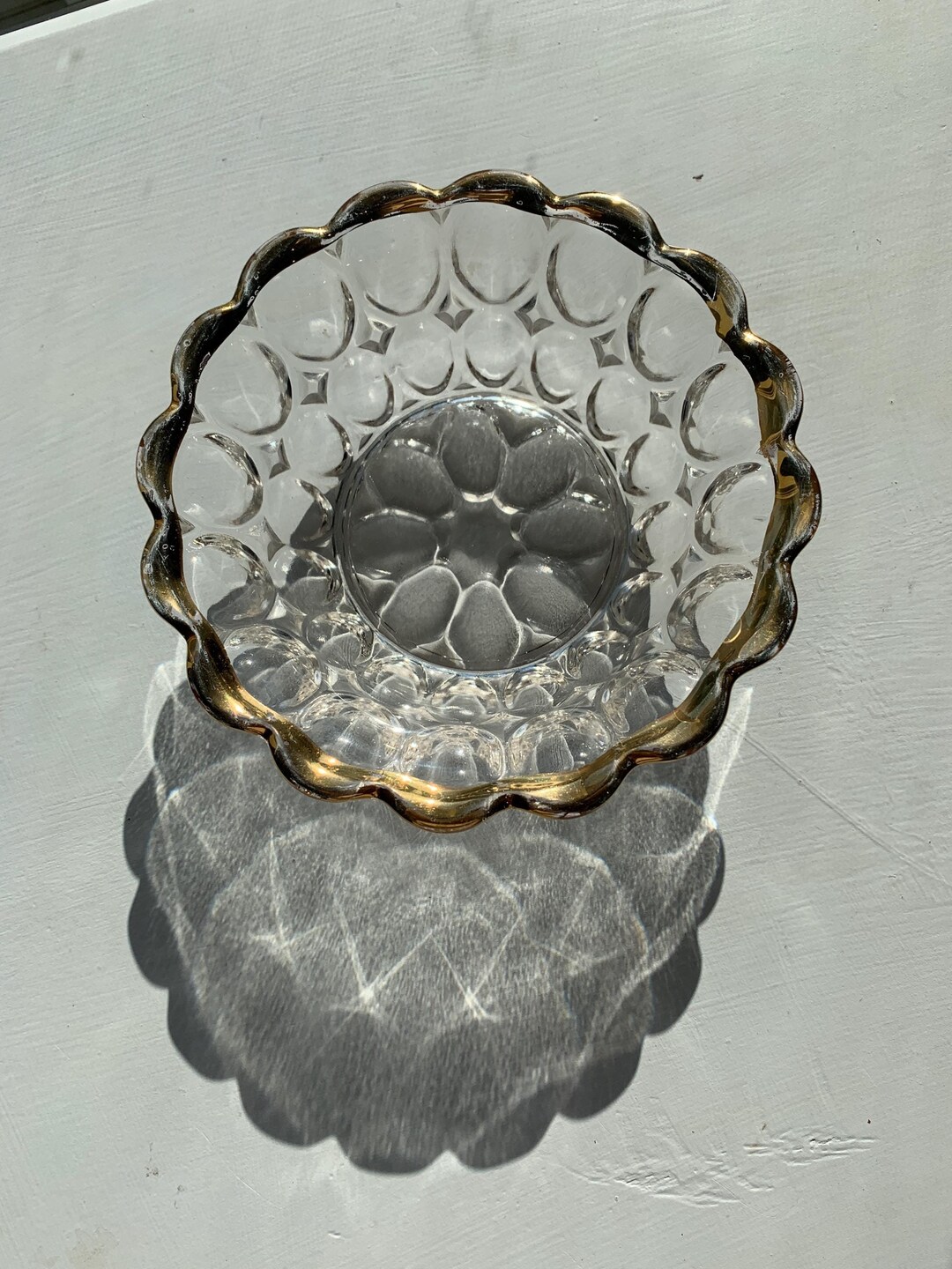 Vintage Jeanette Glass Thumbprint Gold Rim Bowl, Vintage Trinket Bowl ...