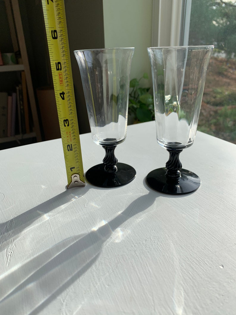 Vintage Pair of Beautiful Swirl Base Optical Wine Glasses With Black ...