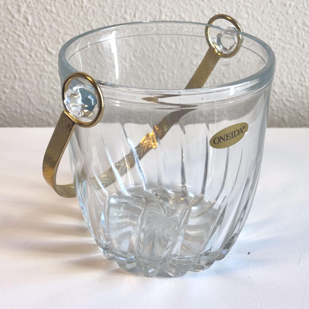 Vintage Small Crystal Oneida Ice Bucket With Brass Etched Handle - Etsy