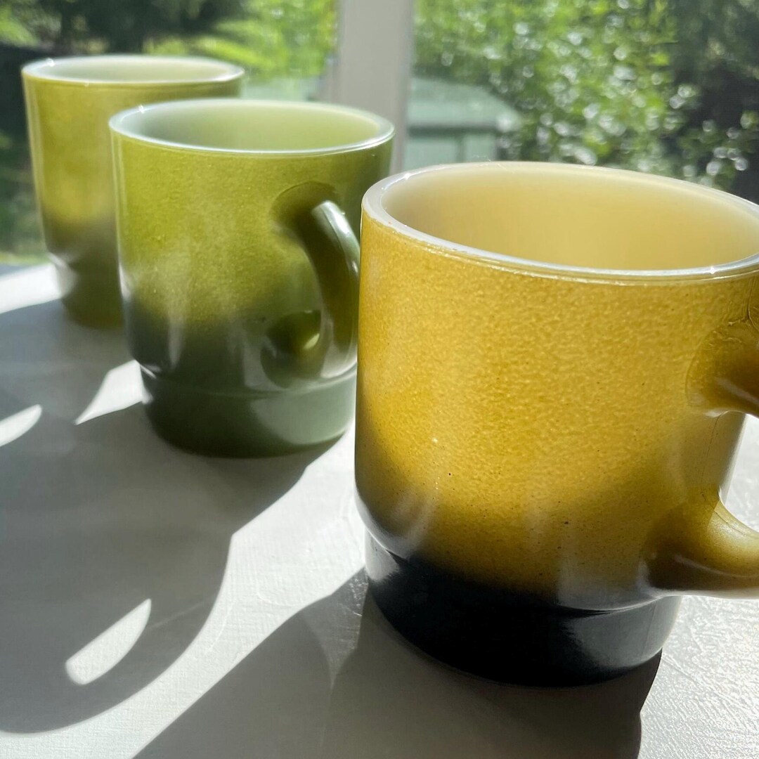 Vintage Fire King Mugs, Set of Three Mugs, Avocado Green and Unique ...