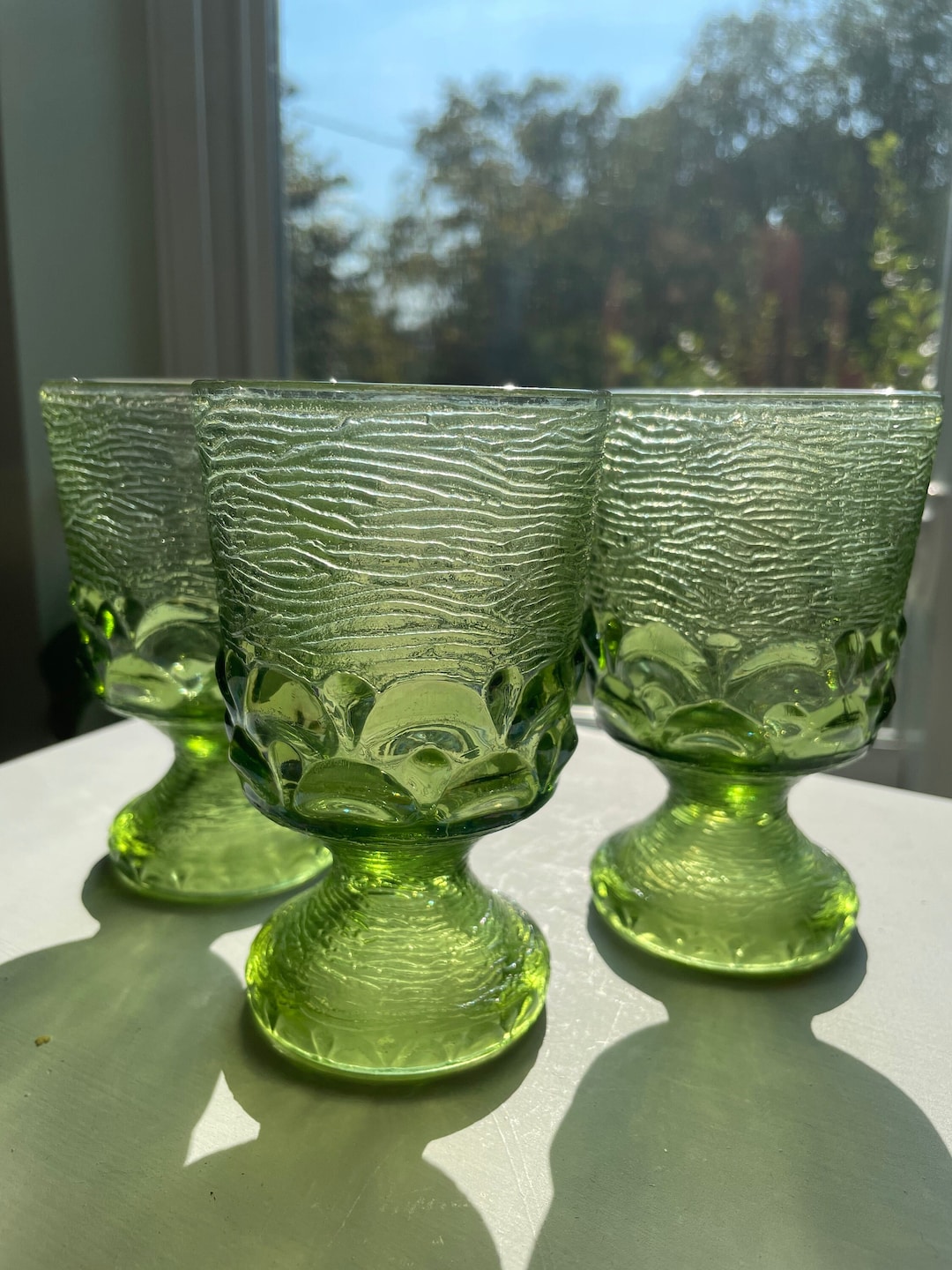 Brockway Glass Textured Avocado Green Monterey Tumblers Vintage 1970s ...