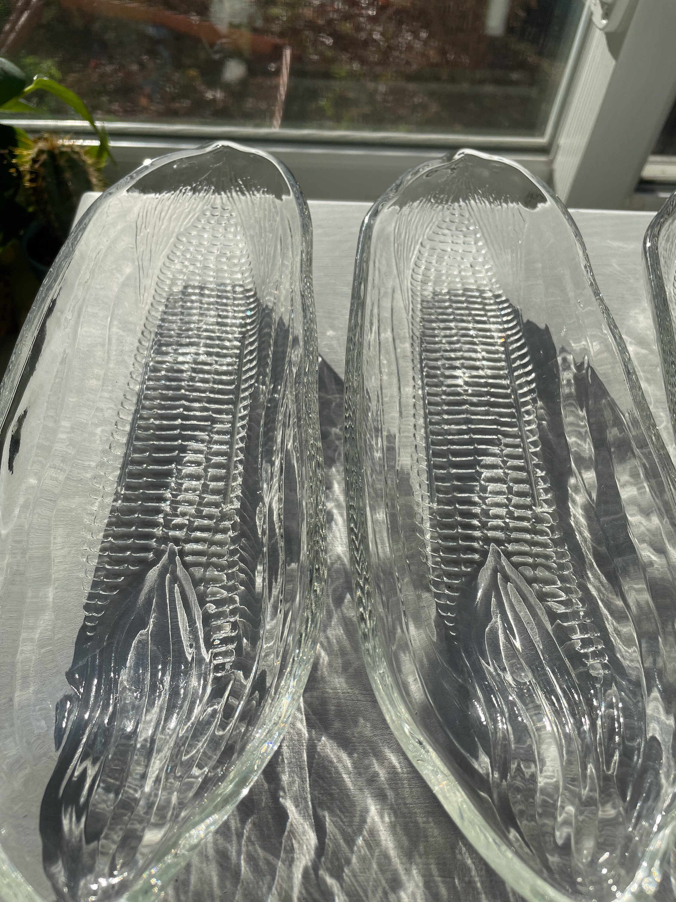 Vintage Glass Corn on the Cob Dishes, Set of Four, Unique Corn Holder ...