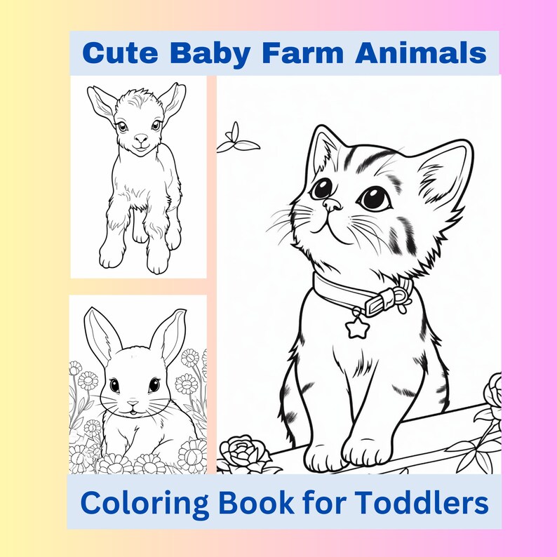 Cute Baby Farm Animals Coloring Book - Etsy