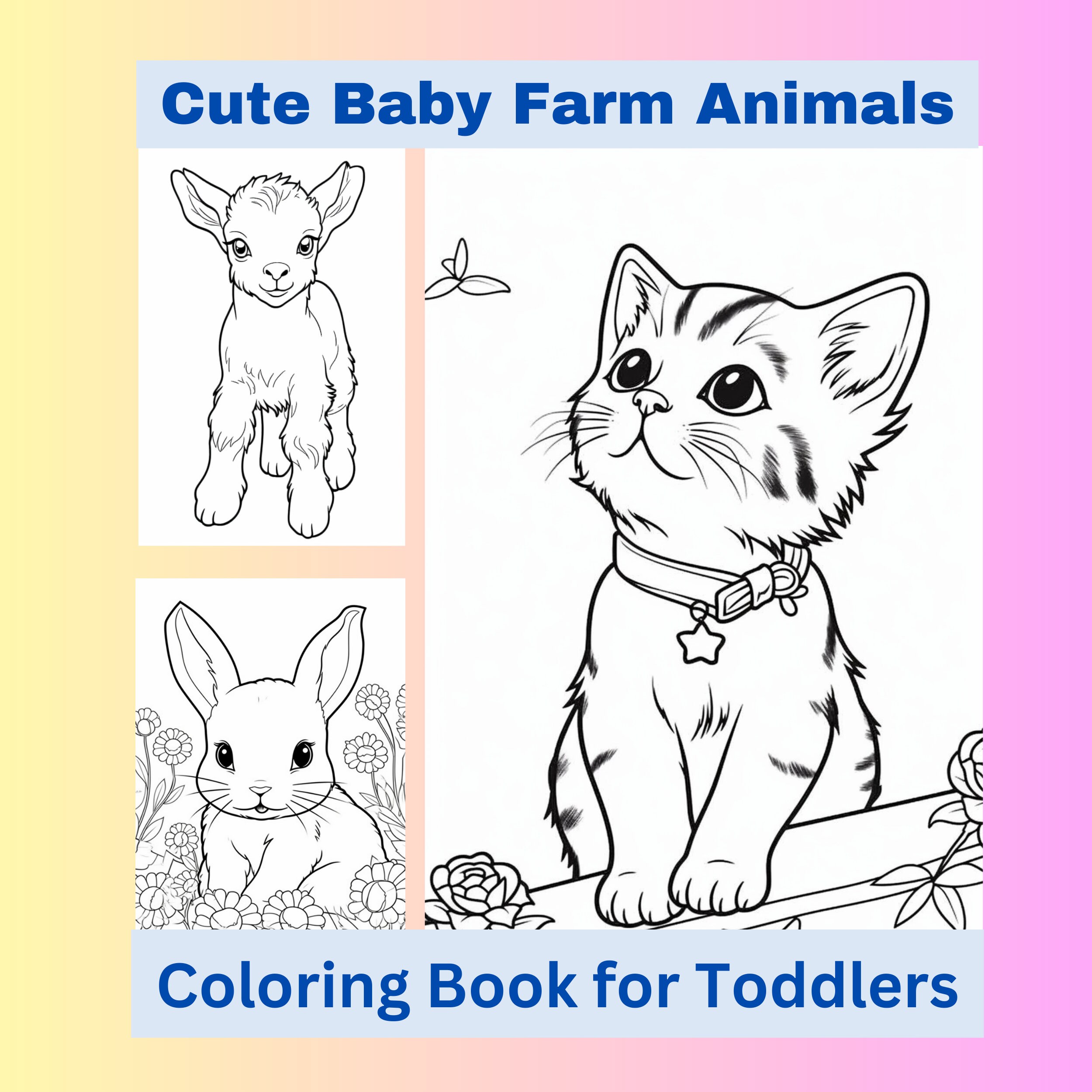 Cute Baby Farm Animals Coloring Book - Etsy