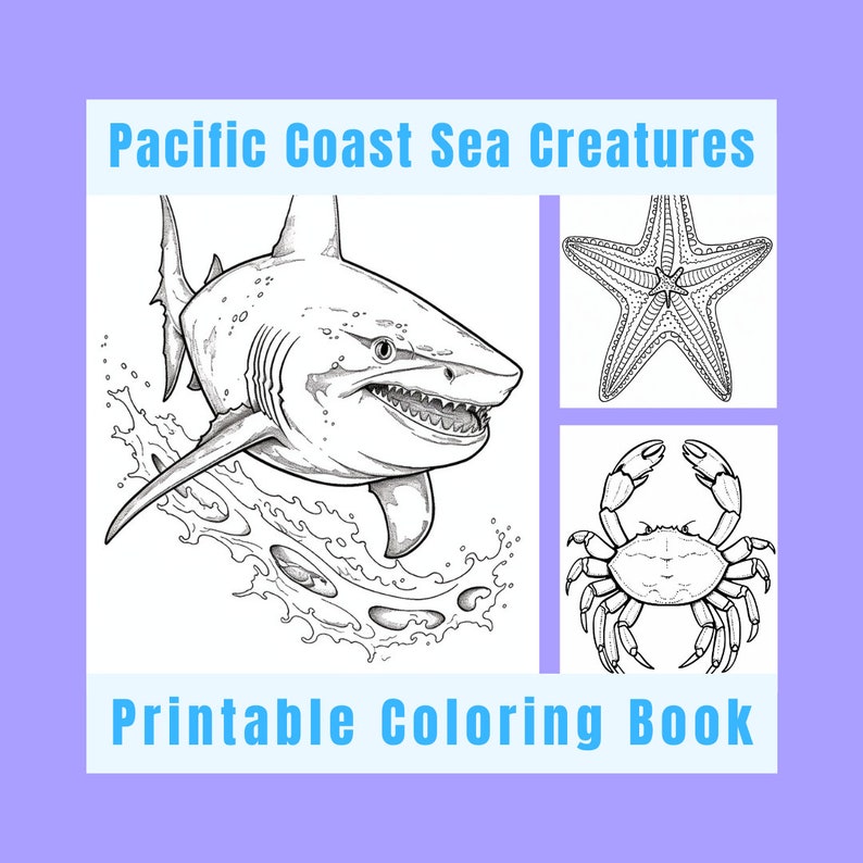 Pacific Coast Creatures Digital Coloring Book - Etsy