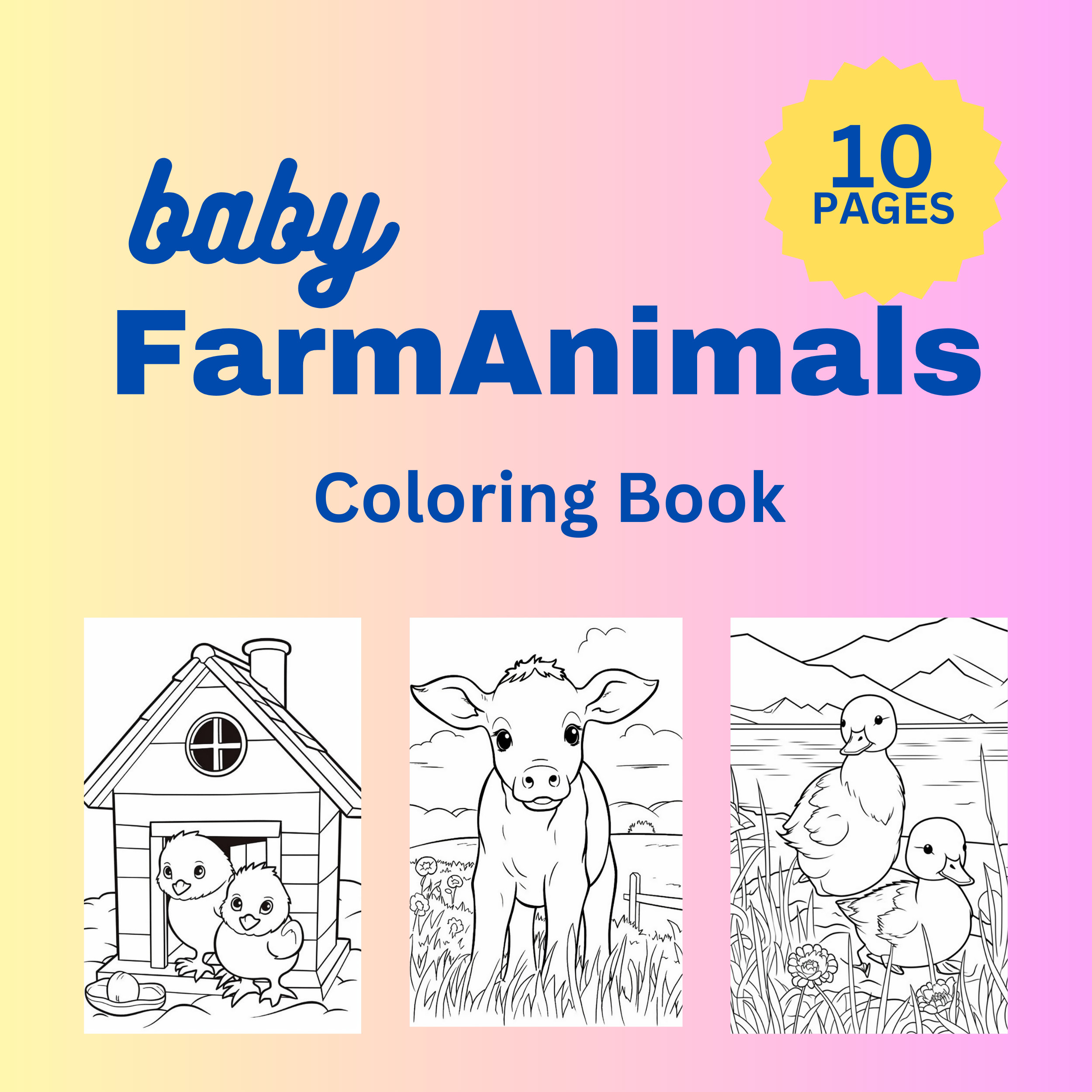 Cute Baby Farm Animals Coloring Book - Etsy
