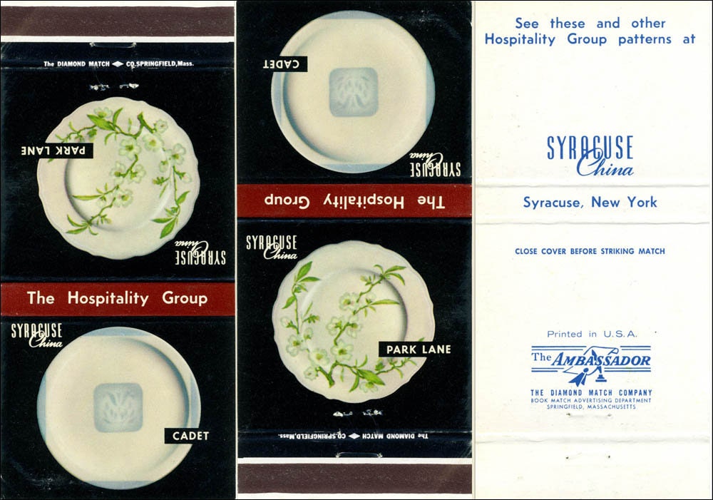 Syracuse China Hospitality Patterns Advertising Matchbook Covers New ...