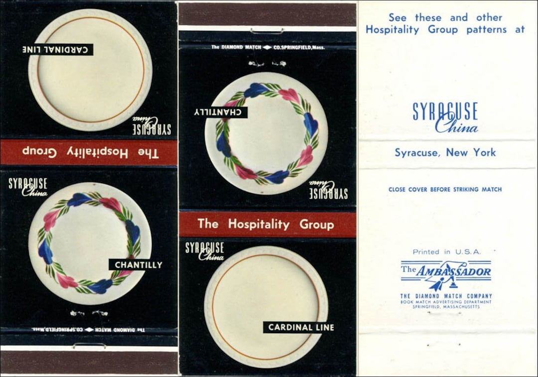 Syracuse China Hospitality Patterns Advertising Matchbook Covers - New ...
