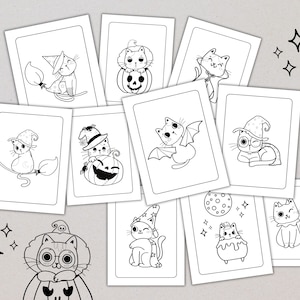 Spooky Cat Coloring Pages - Etsy