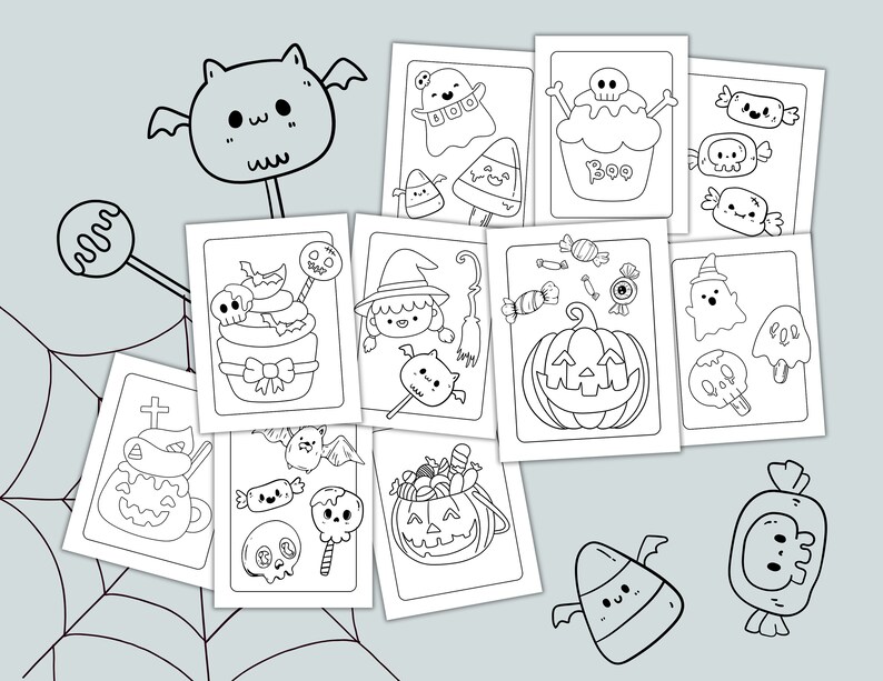 Spooky Stuff & Tricky Treats Halloween Coloring Pages - Etsy